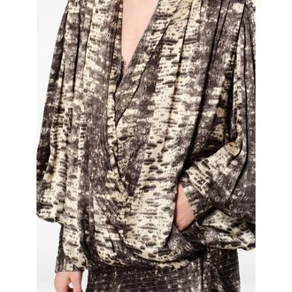 Isabel Marant Silk Abstract Print Wrap Dress - Brown