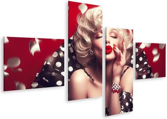 Islandburner Bild auf Leinwand Marilyn Monroe Retro Glamour mit roten Lippen und Pünktchenkleid für Schlafzimmer Filmfans Friseursalon Bilder Wandbilder Poster
