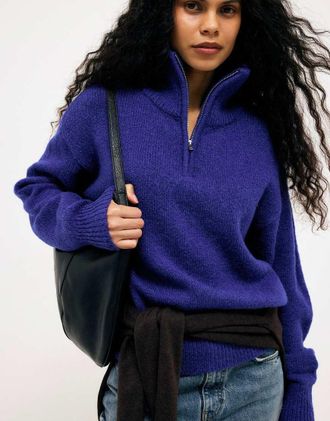 NA-KD Wollmix-Rei&szlig;verschluss-Pullover in Blau