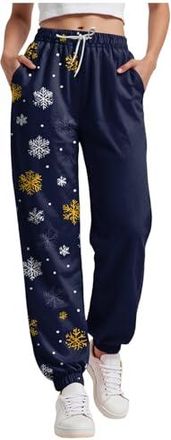 Generic Pantalon de Noël confortable pour femme, jogging élastique taille haute avec imprimé festif, pantalon de survêtement ample avec cordon de serrage pour