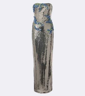 Monique Lhuillier Robe longue bustier &agrave; sequins