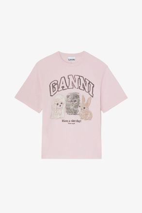 Ganni T-shirt &agrave; imprim&eacute; animaux Rose Coton biologique - Taille XS - Pour Femme