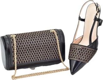 Generic Ensemble de chaussures et sac assorti pour femme avec strass pour fête de mariage, Noir, 42.5 EU