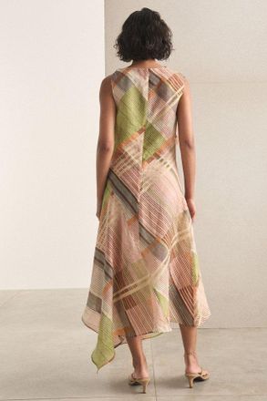 Next Midikleid Midikleid mit Zipfelsaum und ger&uuml;schter Schulter (2-tlg)