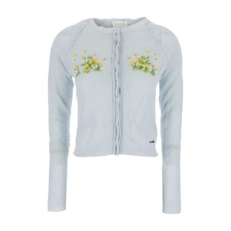Shushu/Tong Shushu/Tong, Femme, Pulls, Bleu, Taille: 38 FR Beaded Floral Knit Cardigan