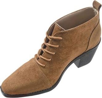 Generic Bottines pour femme &agrave; talon &eacute;pais - Style r&eacute;tro d&eacute;contract&eacute; - Confortables - Couleur unie - &Eacute;l&eacute;gantes - &Agrave; lacets - Pour lext&eacute;rieur et le bureau, marro