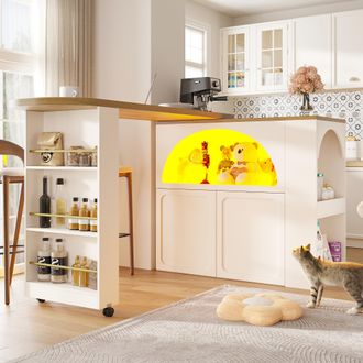 Merax Bartisch mit Stauraum, mit 2 T&uuml;ren,Intelligente LED-Beleuchtung&Ladefunktion, K&uuml;cheninsel mit ausziehbarer Arbeitsplatte - mit 360&deg; Drehfunktion, Wei&szlig;