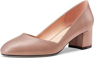 Castamere Femmes Bloc Chunky Bas Talon Heel Escarpins Slip-on Classique Cute Dress 5 CM Heels Ferm&eacute; Rond Bout Chaussures Marron Matte 35 EU