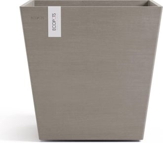 Ecopots Blumentopf Rotterdam Braun Grau (Taupe) - 35 x 35 cm quadratisch klein - mit Bewässerung - Pflanzentopf aus Recycling Kunststoff - Übertopf modern für