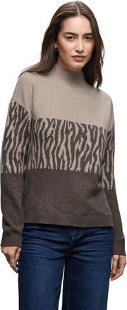Street One Color-Block Jacquard Sweater Dark Nomad Brown Mel. 44