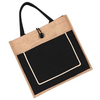 NUOBESTY Cabas R&eacute;utilisable en Lin Noir Petit Format Fourre-Tout R&eacute;tro &agrave; Main pour Courses Plage et Voyage Paquet de Rangement Multifonction Utilitaire pour Fe