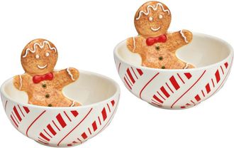 Matches 21 Schalen Set Lebkuchenfigur Müslischalen aus Keramik 12 x 9 cm - Weihnachtliche Snackschalen für Süßigkeiten & Gebäck Lebkuchenmännchen Schälchen - Kek