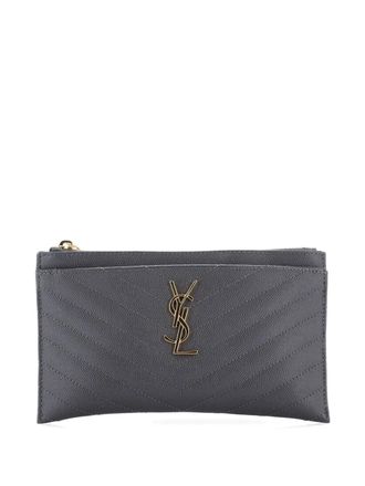 Saint Laurent Classic Monogram Zip Bill Matelasse Chevron Leather Medium pouch - Grau