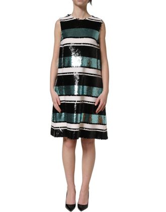 Dolce & Gabbana Womens Multicolor Sequined Sleeveless Shift Dress Virgin Wool Elastane
