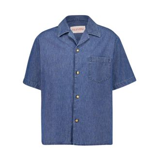 Valentino Garavani Homme, Chemises, Bleu, Taille: XL Chemise de Bowling en Denim Bleu