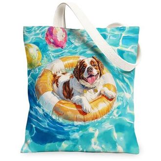 Generic Sac fourre-tout amusant en toile motif chien Saint-Bernard pour le shopping 33 x 38 cm, sac &agrave; bandouli&egrave;re r&eacute;utilisable pour femme, peinture danimaux d