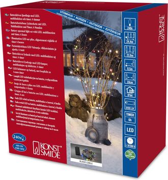 Konstsmide LED Lichterkette, mit an/aus Schalter und 6h Timer, mit 8 Funktionen und Memoryfunktion, 240 bunten Dioden, batteriebetrieben, Au&szlig;en (IP44), schwarzes