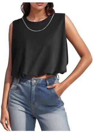 Generic Hauts courts d&eacute;t&eacute; tendance pour femmes 2025 d&eacute;contract&eacute;s et mignons &agrave; coupe ample pour sortir, sans manches, contr&ocirc;le du ventre, demi-chemises printem