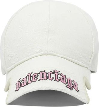 Balenciaga Caps & M&uuml;tzen - Classic White Cotton Cap With Distressed Texture - Gr. M - in Wei&szlig; - f&uuml;r Damen