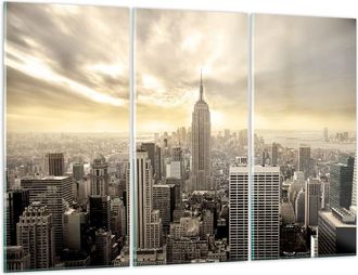 Arttor Mehrteilige Bilder auf Glas 165x110cm Glasbild Stadt Wolkenkratzer Manhattan New York Gro&szlig; XXL Wanddeko Schlafzimmer K&uuml;che Set 3 teilige Wandbilder De