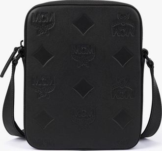 MCM Klassik Umh&auml;ngetasche aus Leder mit Maxi-Monogramm BLACK LEATHER