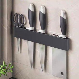 Generic Porte-couteaux Mural En Acier Inoxydable Avec Crochets - Bloc &Agrave; Couteaux Porte-ustensiles De Cuisine(Black,40cm)