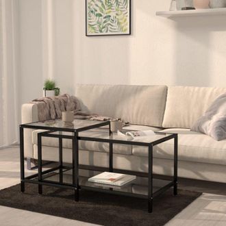 vidaXL Tables &agrave; th&eacute; 2 pcs Verre tremp&eacute; Noir