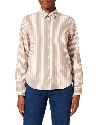 GANT Damen Reg Broadcloth Striped skjorte Bluse, Warm Khaki, 38 EU