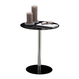 Relaxdays Runder Beistelltisch aus Glas und Edelstahl, dekorativer Loungetisch, HxBxT: 53 x 43 x 43 cm, Schwarz