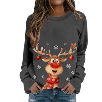 Generico Pull de No&euml;l pour femme Merry Christmas Sweat amusant avec imprim&eacute; de renne Rudolph Sweat-shirt de No&euml;l en coton pour adolescents, gris, L