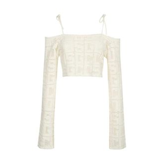 GCDS Durchbrochener Strick-Crop-Top mit Logo - - Tops - Damen - Beige - M