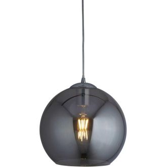 Licht-Erlebnisse Lampe &agrave; suspension m&eacute;tal verre fum&eacute; D : 35 cm H : max 120 cm chrome gris fum&eacute; abat-jour boule E27 rond