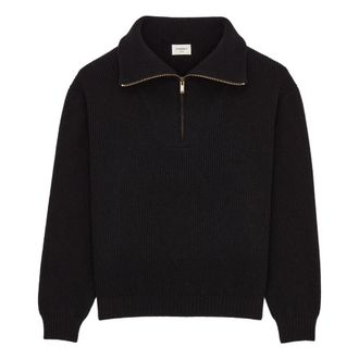Saint Laurent Pullover mit halbem Rei&szlig;verschluss aus Rippstrickwolle - - Knitwear - Herren - Schwarzk - L