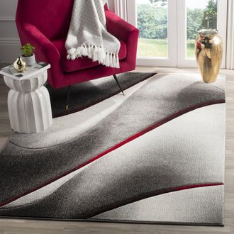 Safavieh Modern Teppich f&uuml;r Wohnzimmer, Esszimmer, Schlafzimmer - Hollywood Collection, Kurzer Flor, Grau und Rot, 122 X 183 cm