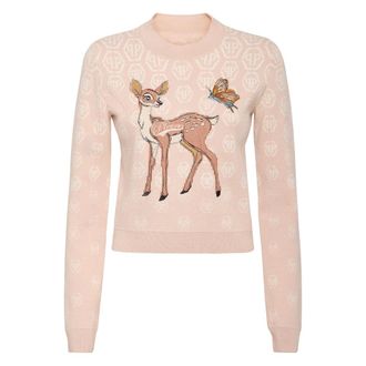 Philipp Plein Femme, Pulls, Beige, Taille: 42 FR Pull ras du cou avec monogramme brod&eacute; de f&eacute;e