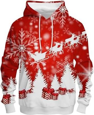 Generic Sweat à capuche de Noël pour homme - Pull de Noël 2025 - Motif graphique 3D - Pull décontracté à capuche avec poche - Vêtements pour adultes - Manches