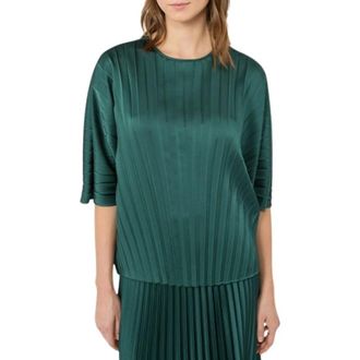 Max Mara Femme, Blouses et Chemises, Vert, Taille: 36 FR Blouse ample en satin pliss&eacute;