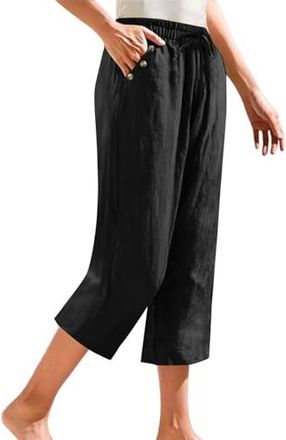 Generic Pantalon Femme Large L&eacute;ger Fluide en Lin pour Pantalon en Lin pour Femme Petit D&Eacute;t&eacute; D&eacute;contract&eacute; Coton Coupe Droite avec Poches Boutonn&eacute;es Yoga L&eacute;ger (