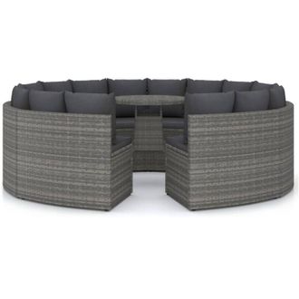 vidaXL vidaXL Salon de jardin 9 pcs avec coussins R&eacute;sine tress&eacute;e Gris