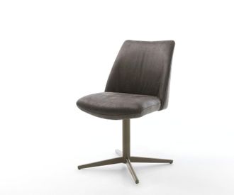 DELIFE Drehstuhl Elso-Flex Mikrofaser Anthrazit Vintage Fu&szlig;kreuz Effektfinish Titan 360&deg; drehbar Taschenfederkern, Esszimmerst&uuml;hle