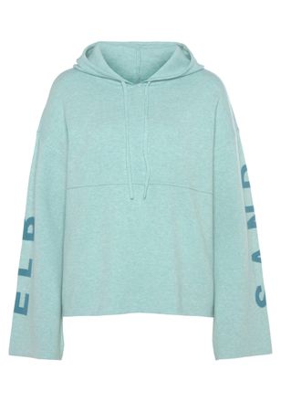 Elbsand Damen Hoodie mit Kapuze, Locker, Langarm, Blau, Buchstabenmuster, Strick-Hoodie, Pullover, Sweater