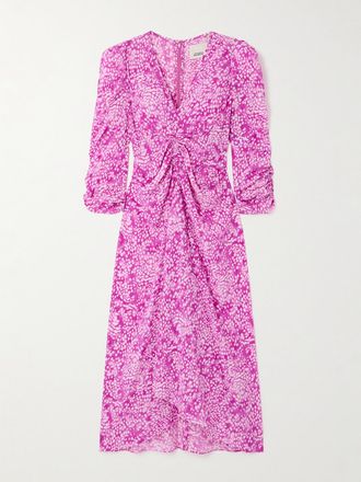 Isabel Marant Albini Asymmetrisches Kleid Aus Bedruckter Stretch-seide - Pink