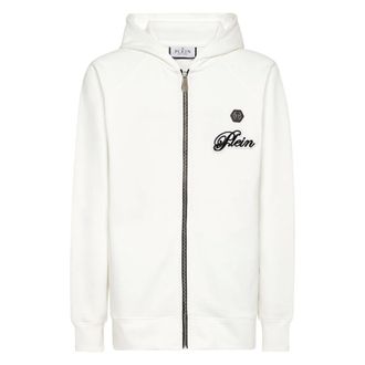 Philipp Plein Homme, Sweatshirts et sweats &agrave; capuche, Blanc, Taille: 4XL Hooded Sweatjacket Signature