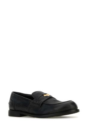 Miu Miu Womens Slate Leather Loafers Nero Vitello Mocassini