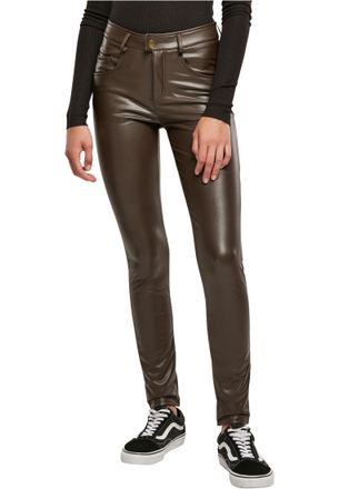 Urban Classics Damen Hose Ladies Mid Waist Synthetic Leather Pants Brown 28