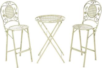 Beliani Bartisch Set 3-Teilig Hellgr&uuml;n Metall Tisch mit 2 St&uuml;hlen Klappbar Antik-Optik Vintage-Optik Romantischer Franz&ouml;sischer Pariser Stil Garten
