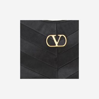 Valentino Garavani Womens Chevron Nappa Hobo Bag Black Leather Shoulder