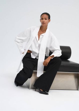 Mango Blouse en coton avec naud au col blanc cass&eacute; - Femme - XS - MANGO
