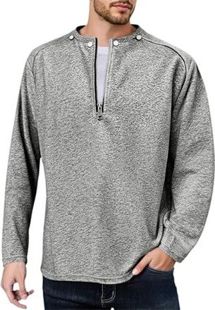 Generic Sweat-shirt l&eacute;ger uni pour homme 2026 avec demi-fermeture &eacute;clair et col rond et manches longues - V&ecirc;tements de rue pour entra&icirc;nement int&eacute;rieur et ext&eacute;