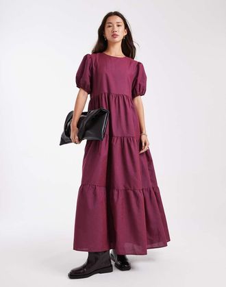 Daisy Street Gestuftes Maxikleid mit rot-schwarzem Karomuster-Bunt